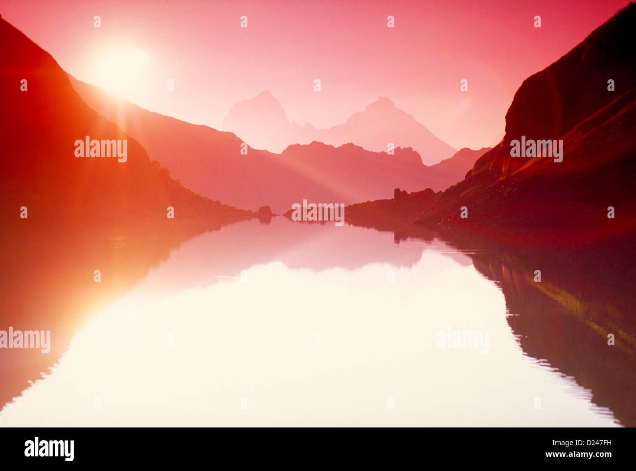 Mountain skyline in romantic sunset mood Stock Photo - Alamy