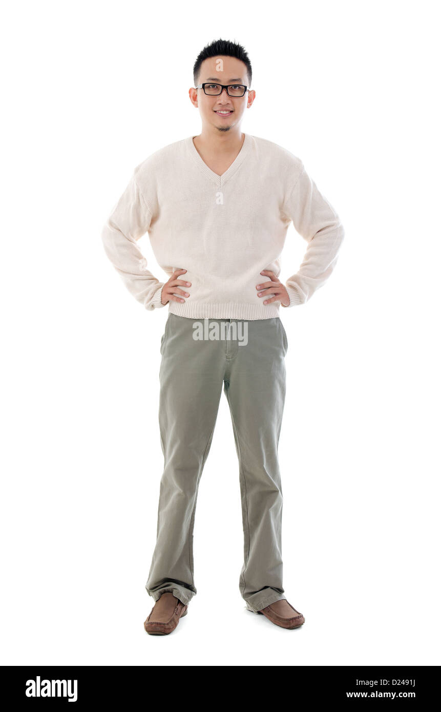 Southeast Asian Chinese man. Front view of Asian male isolated on white ...
