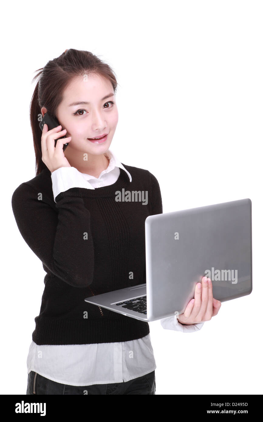 business woman with computer Stock Photo - Alamy