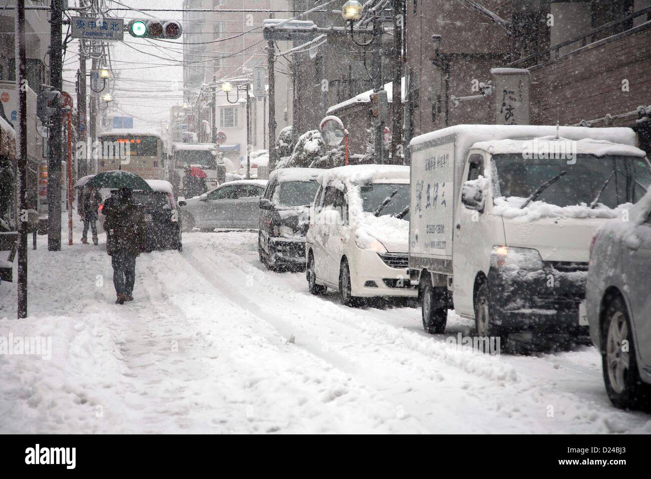 Tokyo, Japan. January 14, 2013. Traffic is shown due to Tokyo's first ...