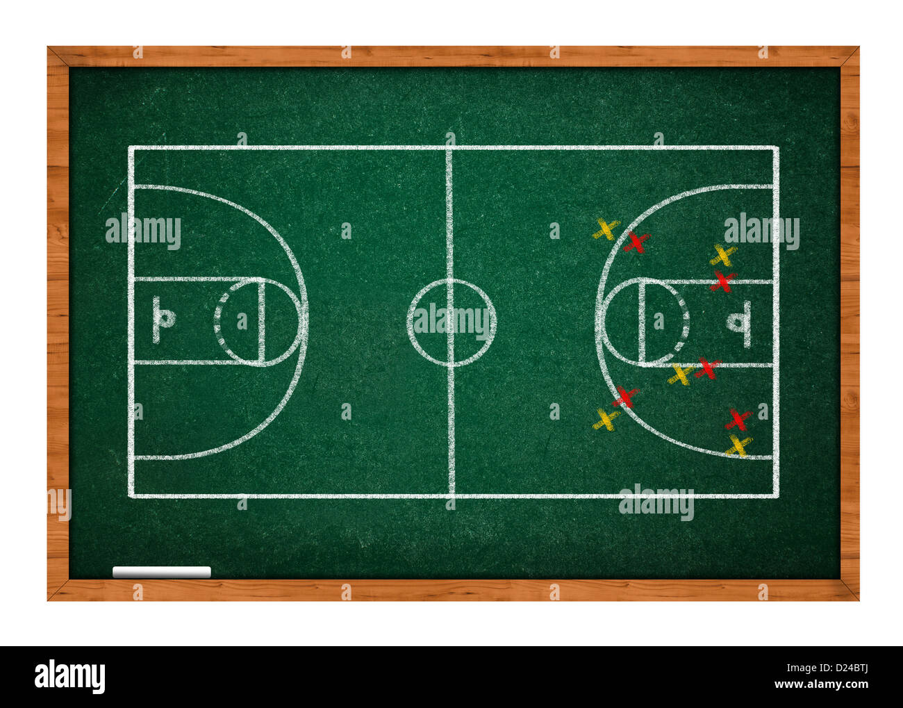 Basketball court on green chalkboard with wooden frame Stock Photo - Alamy