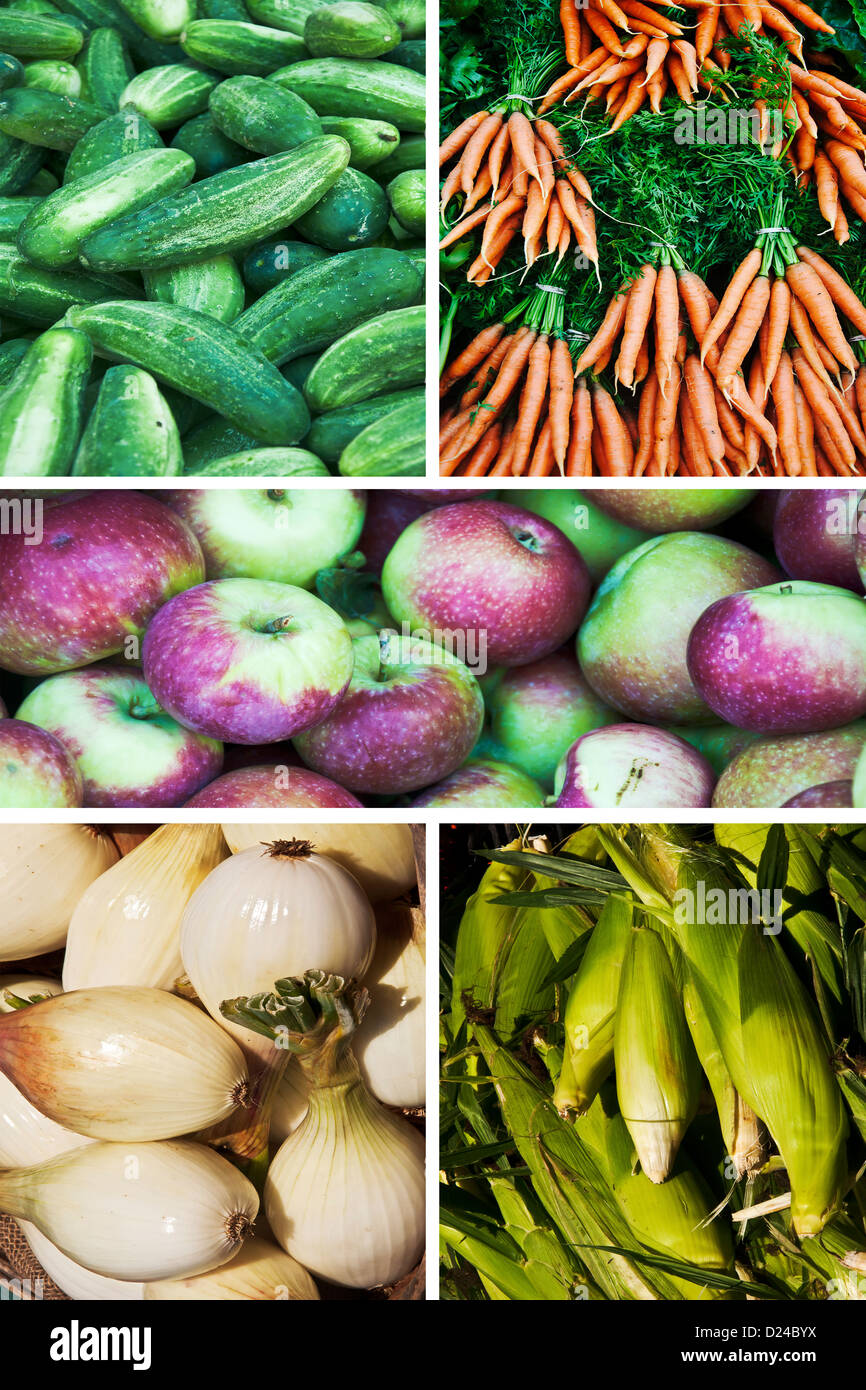 colored fruit and vegetables collage Stock Photo - Alamy