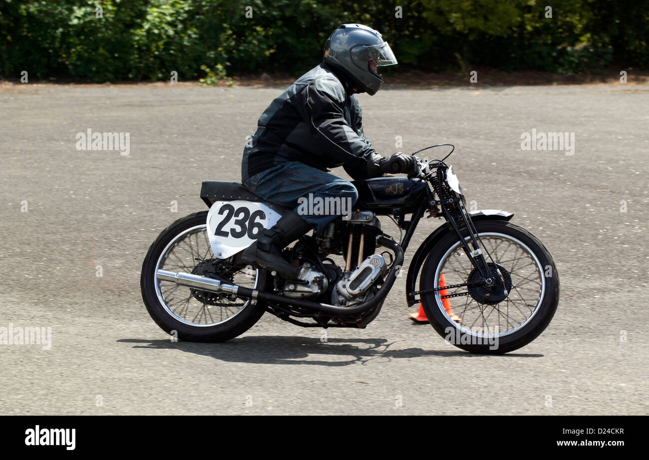 Vintage AJS motorcycle being demonstrated at motorsport at the palace ...