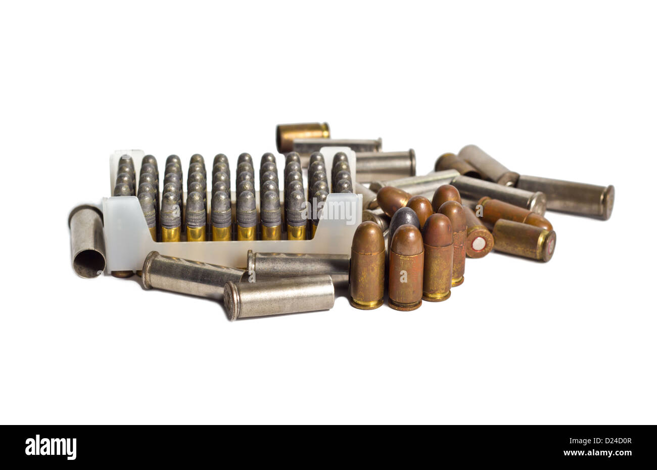 Old Bullets, New Bullets and Bullet Shells on white background Stock ...
