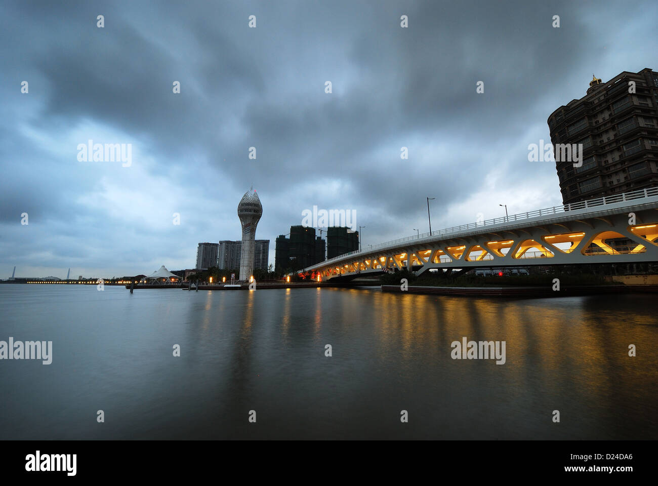 Huangpu riverside blue water with hanging bridge in the evening, Xuhui ...