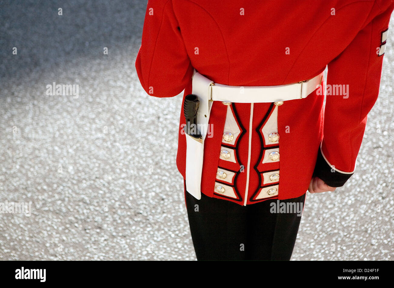 A British Guards soldier in formal dress at a military funeral in ...