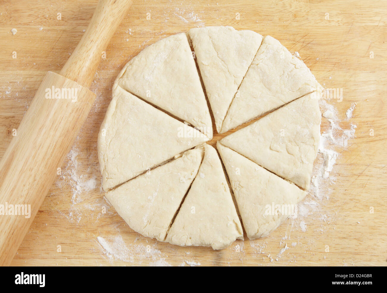 Scottish girdle scone (or griddle scone) dough after rolling out and ...
