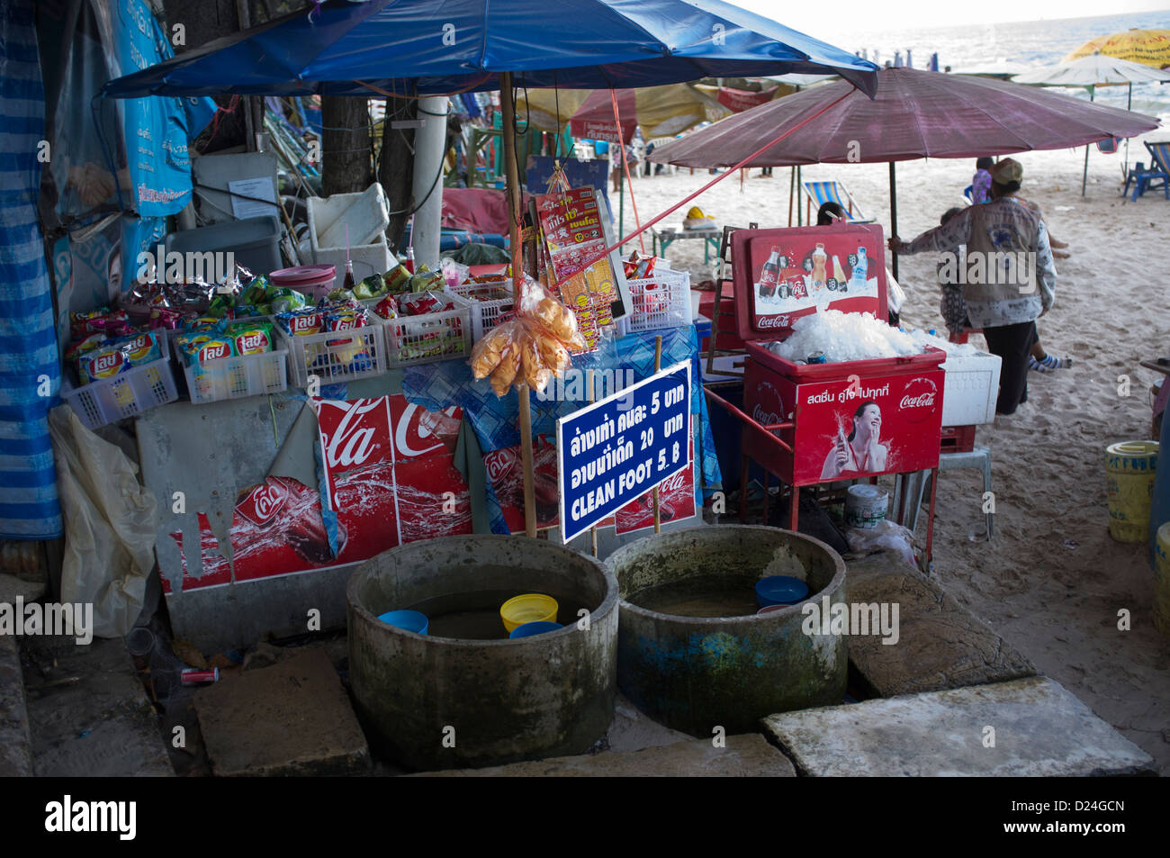 Wash Your Sandy Feet Stall at entrance to Hua Hin Beach Stock Photo - Alamy