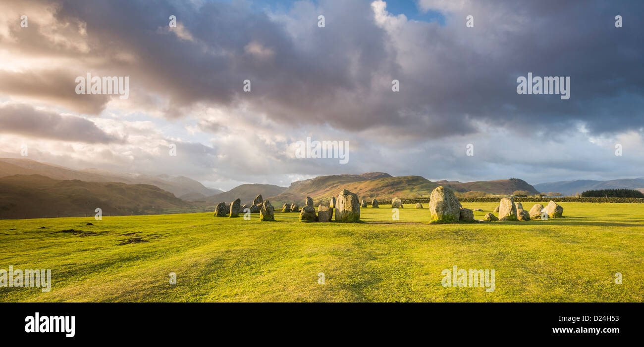 Dramatic sunrise light over Castlerigg Stone circle, Near Keswick, Lake ...