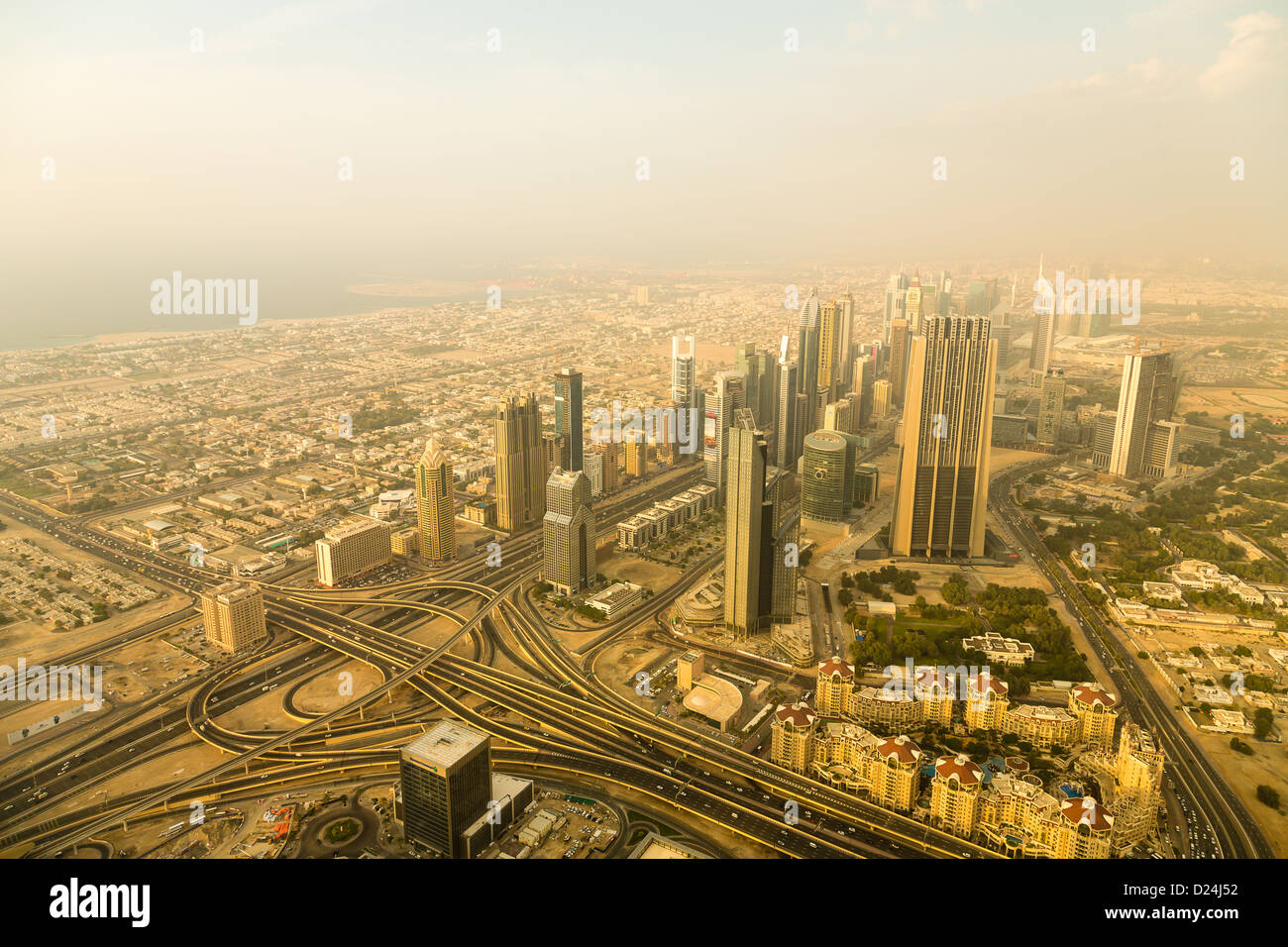 Dubai city skyline view from Burj Khalifa of downtown Dubai Stock Photo ...