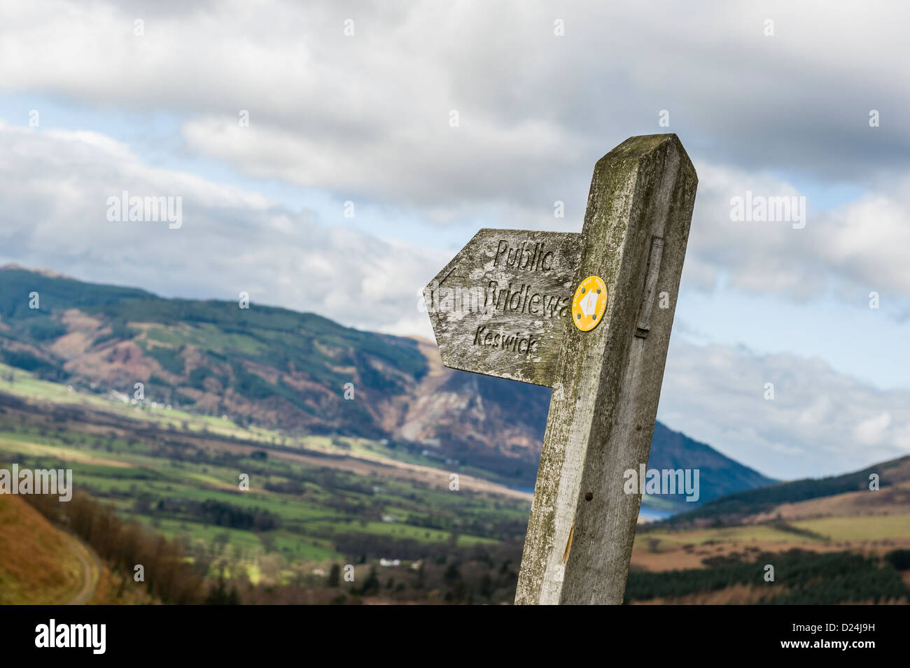 Walking signpost pointing towards Keswick, Near Keswick, Lake District ...