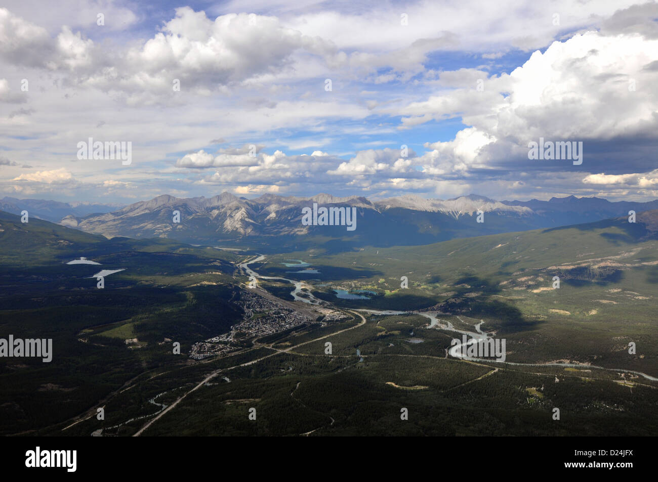 Jasper and landscape of Jasper National Park seen from Mount Whistler ...