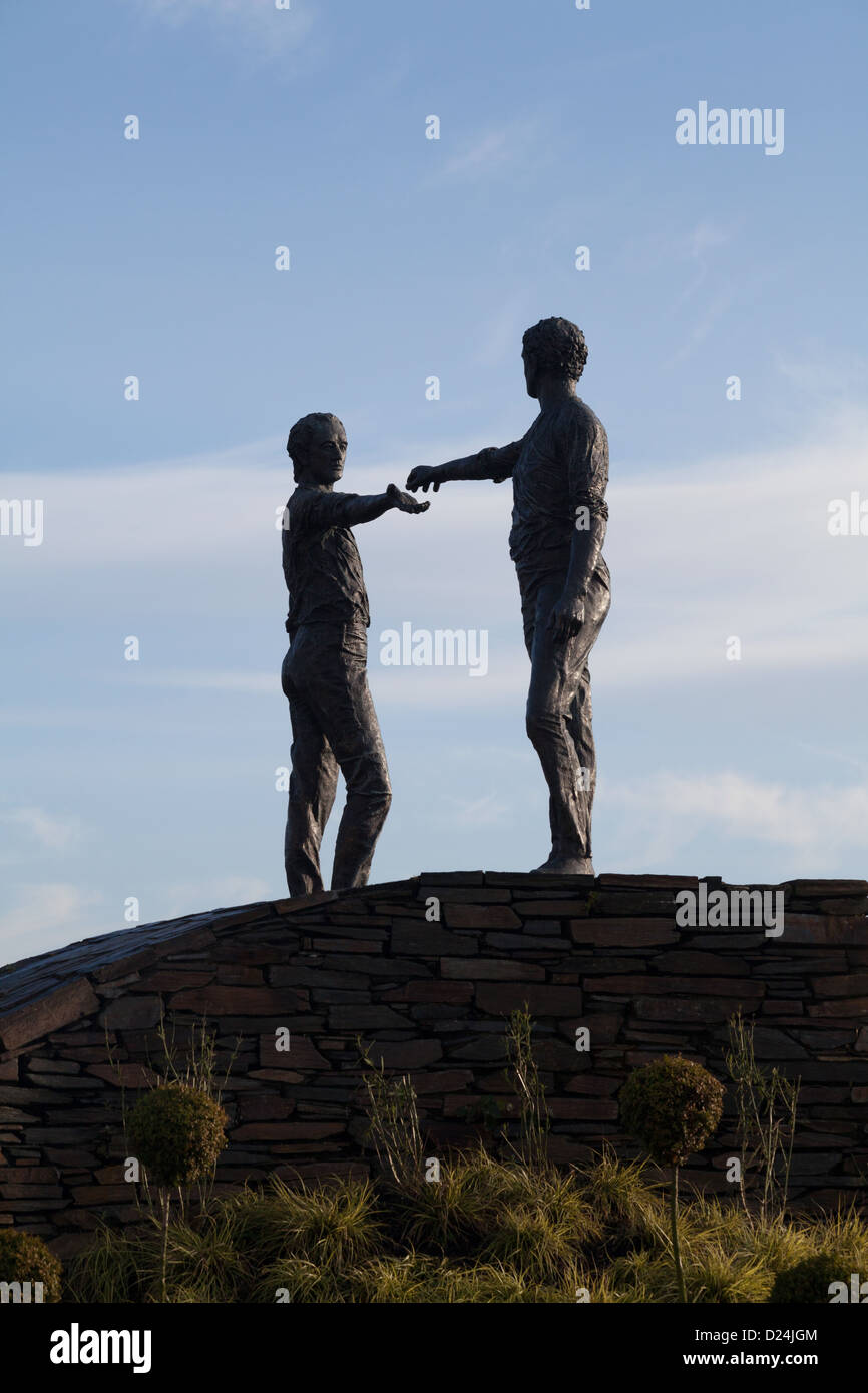 Hands across the divide bronze sculpture by Maurice Harron Derry Londonderry Northern Ireland ...