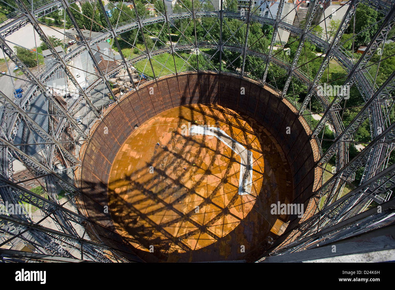 Berlin, Germany, the bottom of the Gasometer Schoeneberg with steel ...