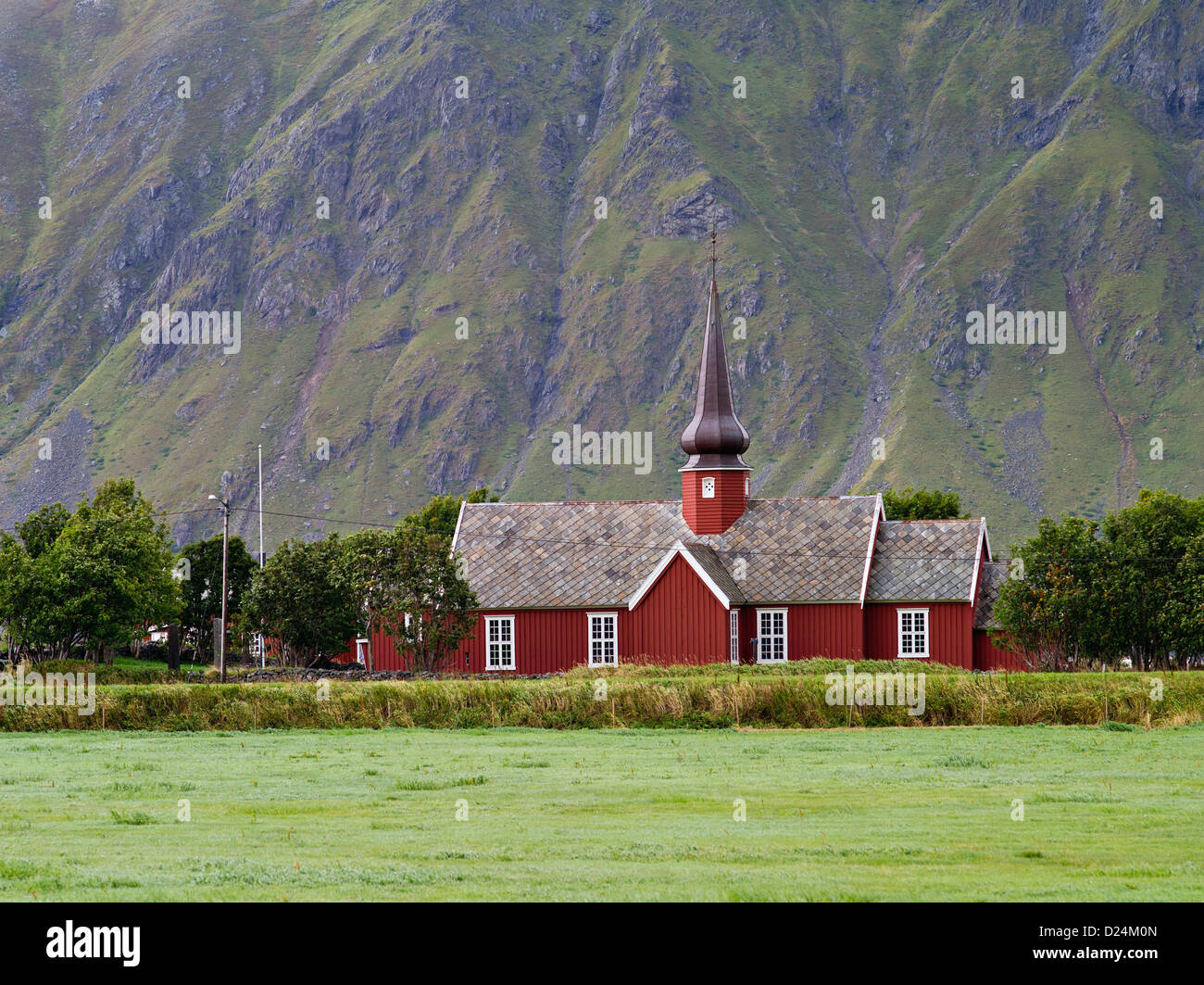 East European-style onion-dome church at Flakstad, Lofoten, arctic ...