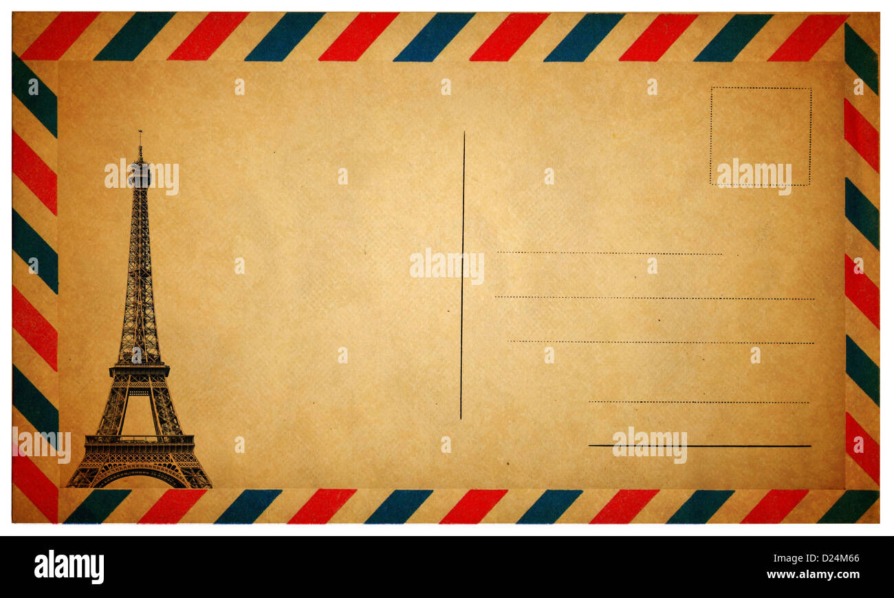 Vintage postcard with Eiffel tower isolated on white Stock Photo - Alamy