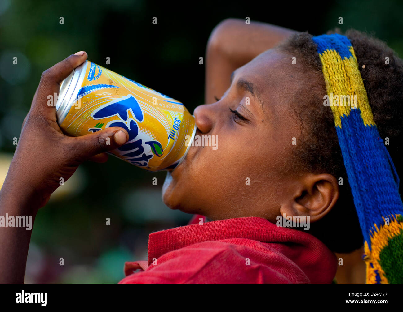 Kid Drinking Fanta Can, New Britain Island, Papua New Guinea Stock ...