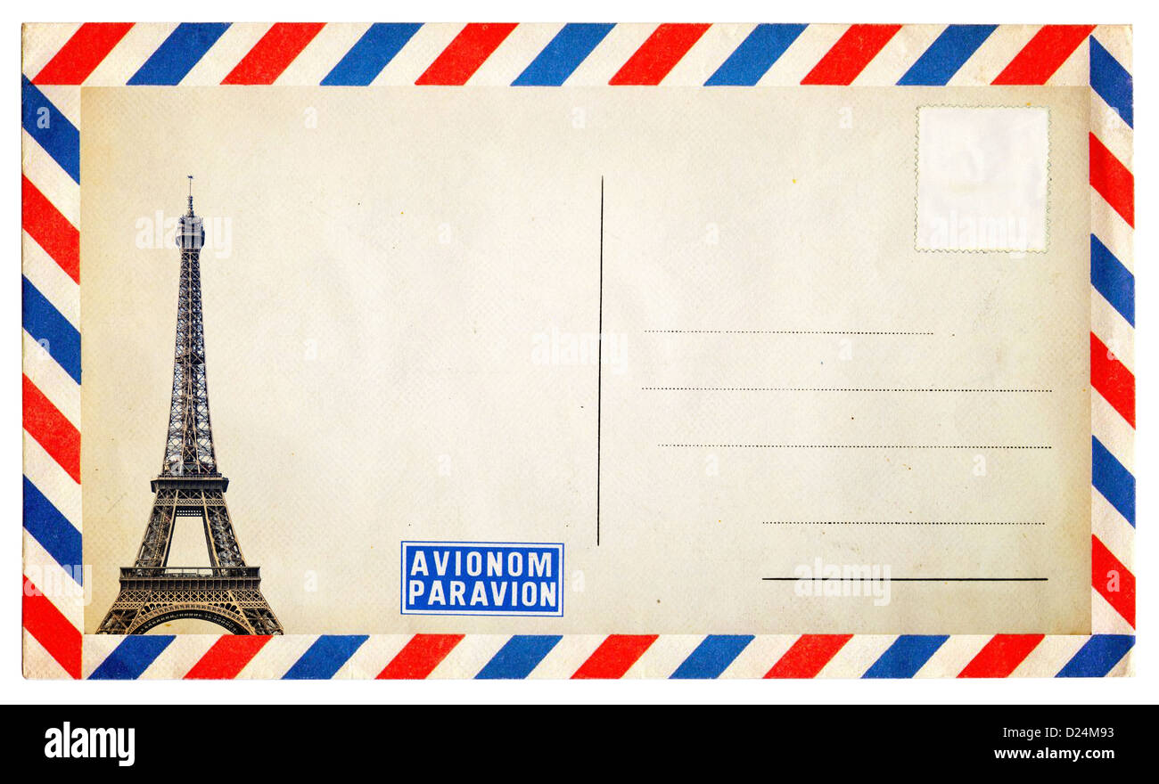 Vintage postcard with Eiffel tower isolated on white Stock Photo - Alamy