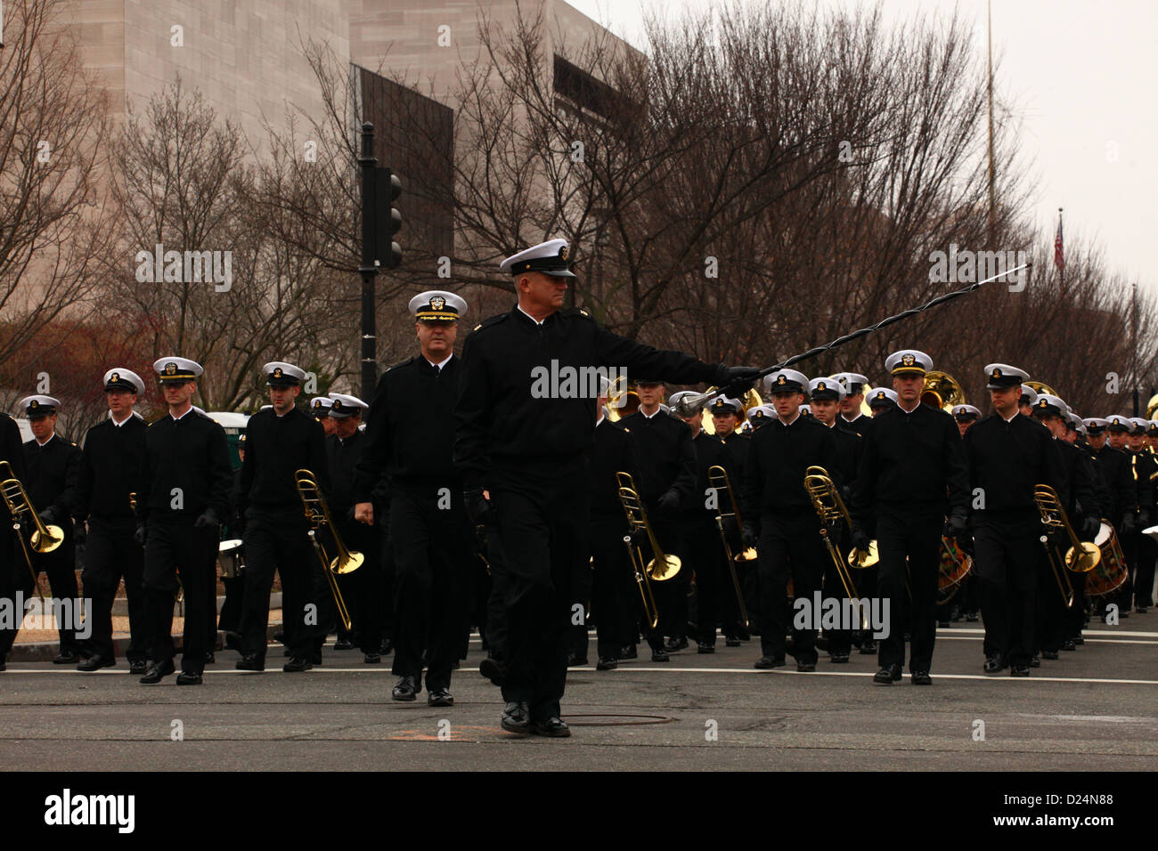 Members of the U.S. Navy Band rehearse their movements through the ...