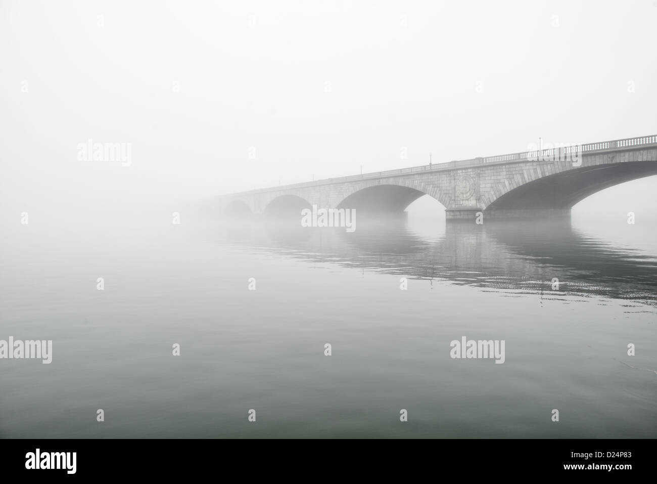 Memorial Bridge disappears into heavy mist on a cold winter's day in ...