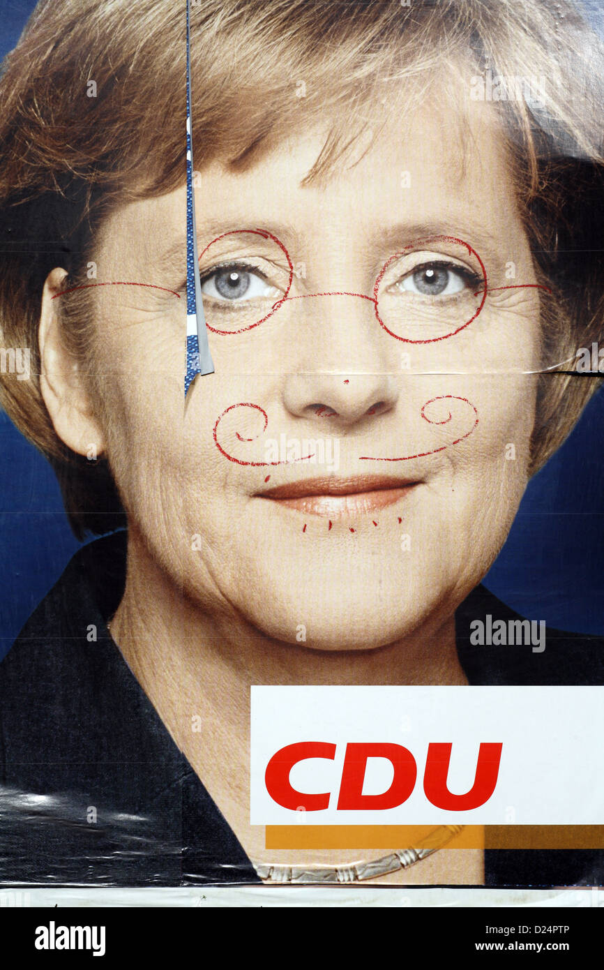 Berlin, Germany, scrawled CDU election poster with Angela Merkel Stock ...