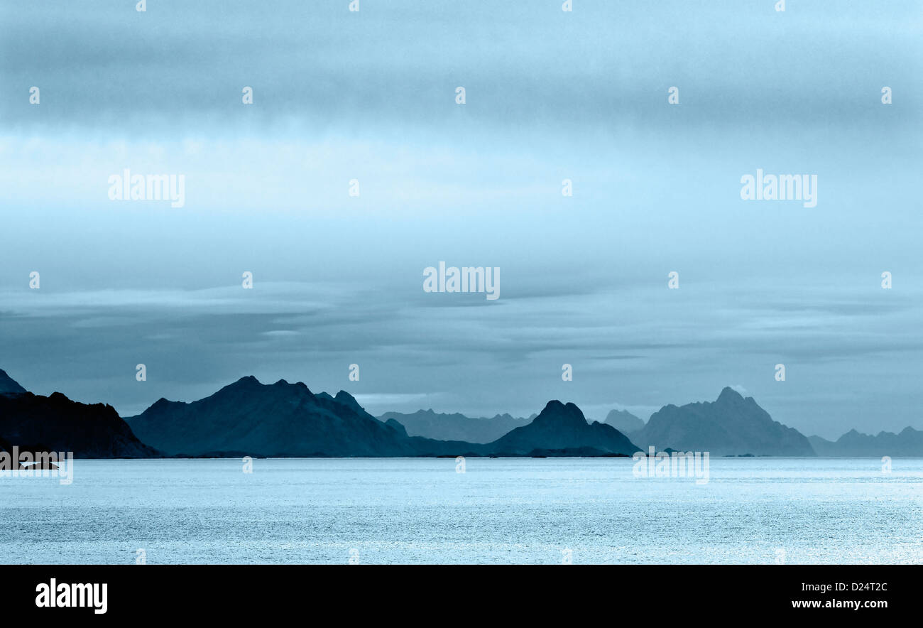Skrova and the Lofoten islands from the south-west, arctic Norway Stock ...