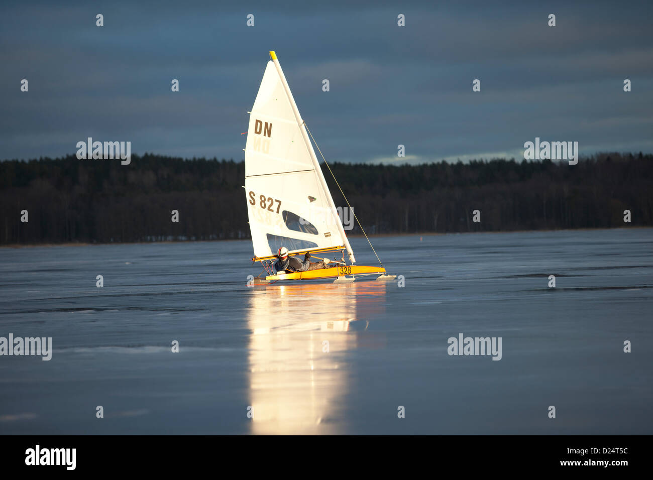 Ice yachting in the evening sun Stock Photo - Alamy