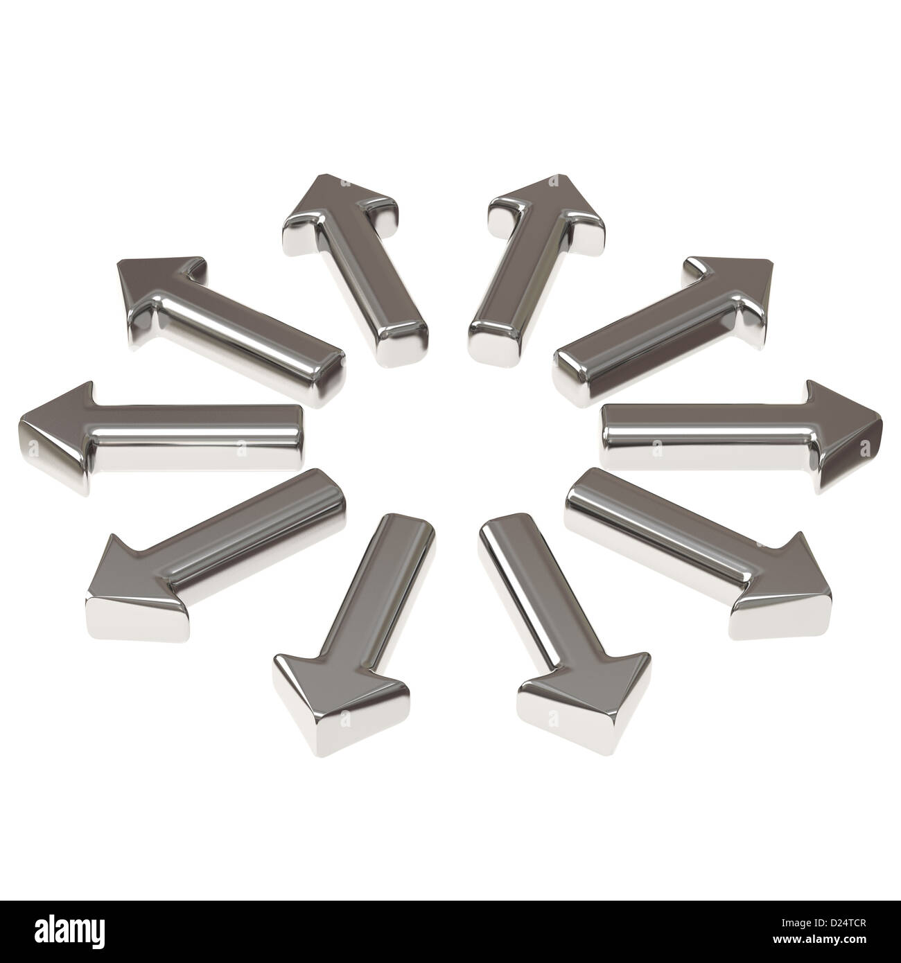 Circle of silver arrows 3d Stock Photo - Alamy