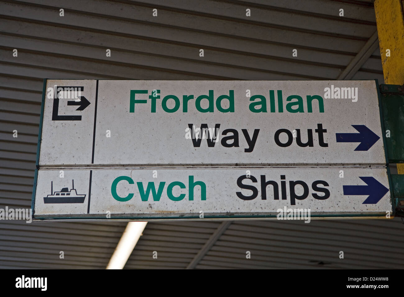 Railway station information sign Way out and ships Stock Photo - Alamy