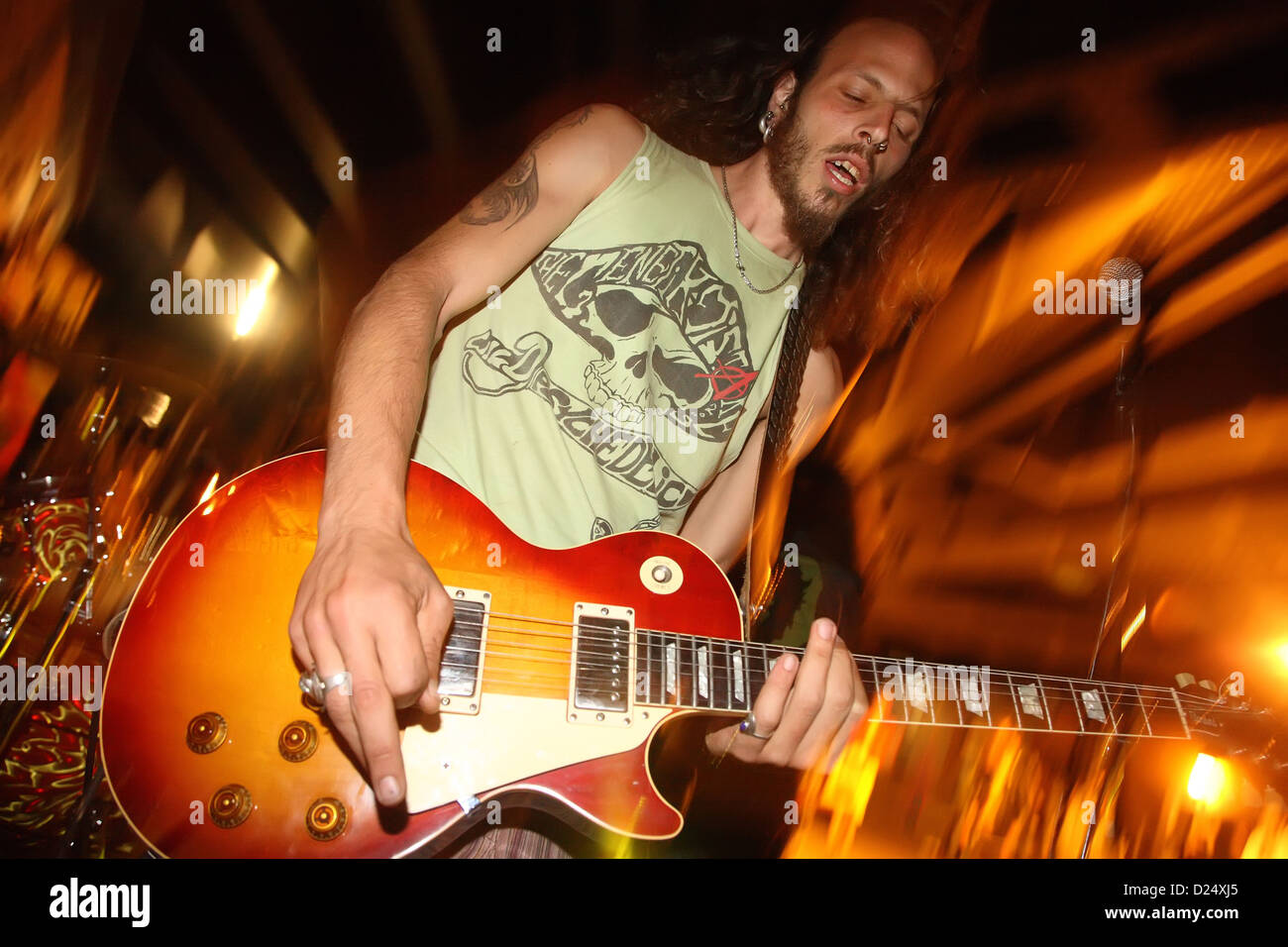 Berlin, Germany, a guitarist in a band played every night at the Fete ...