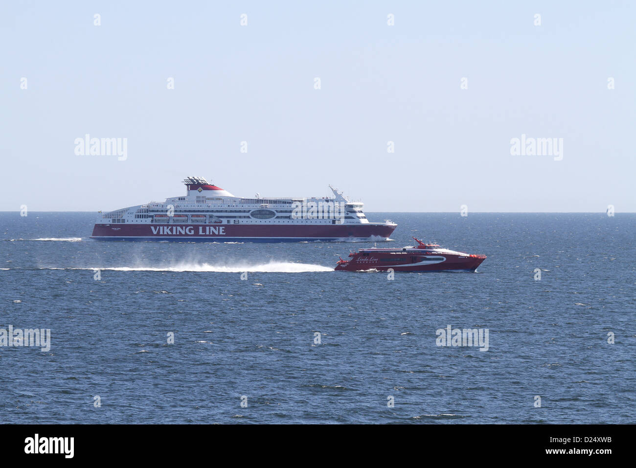 Viking Line ferry and Linda Line catamaran crossing the Baltic Sea and ...