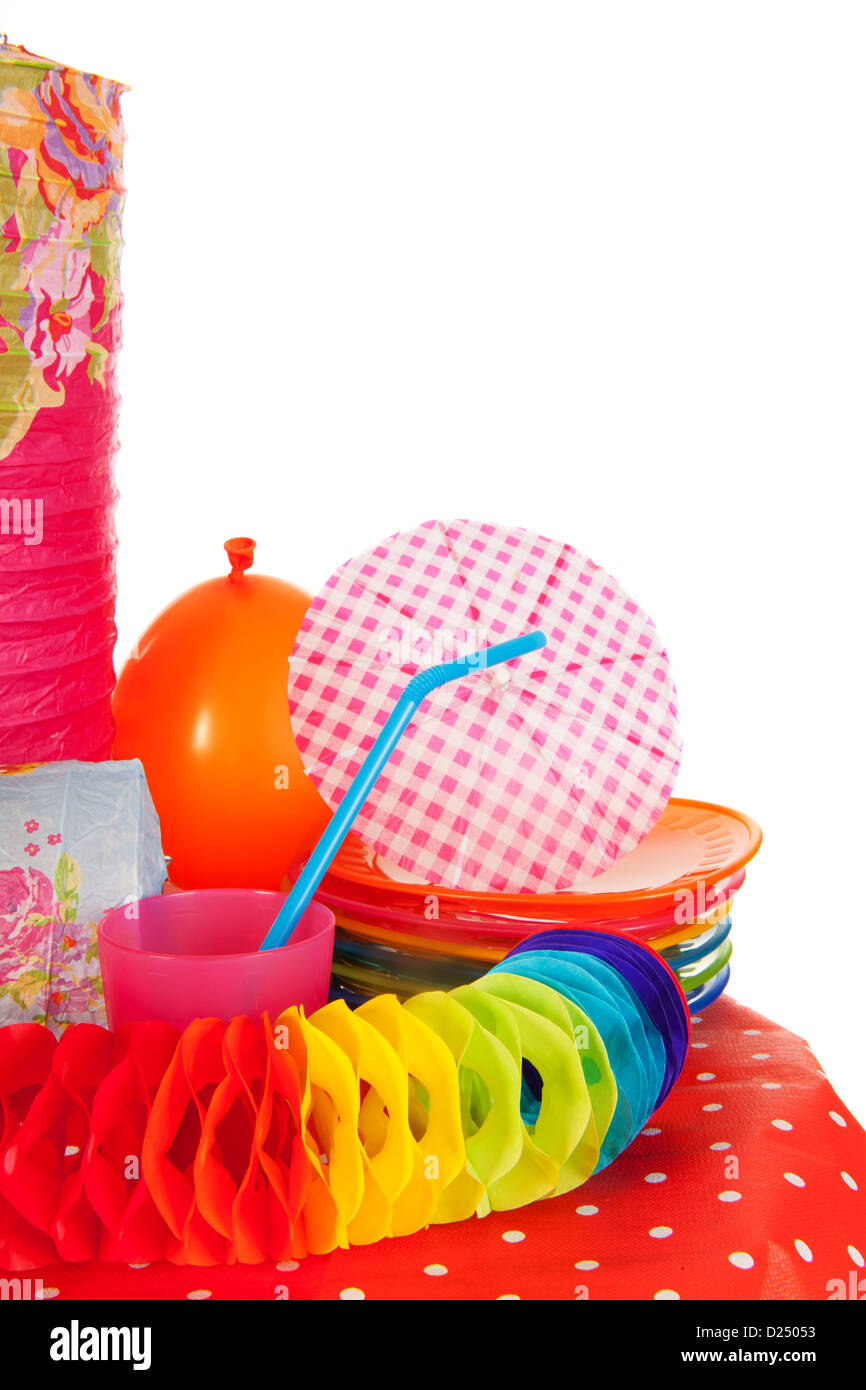 Colorful party attributes with paper chains Stock Photo - Alamy