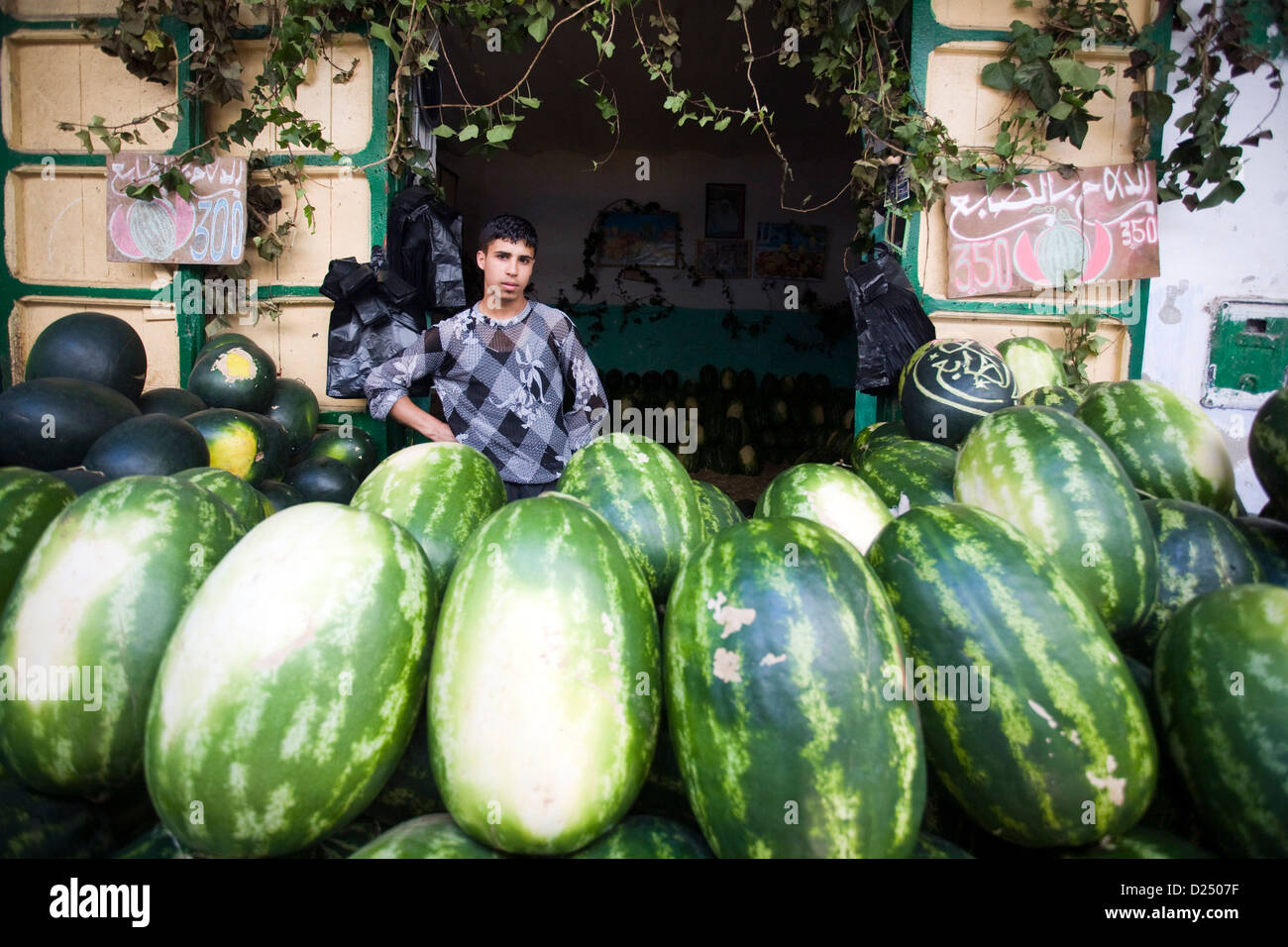 Tetouan, Morocco, a boy sold in the Medina of Tetouan watermelons Stock ...