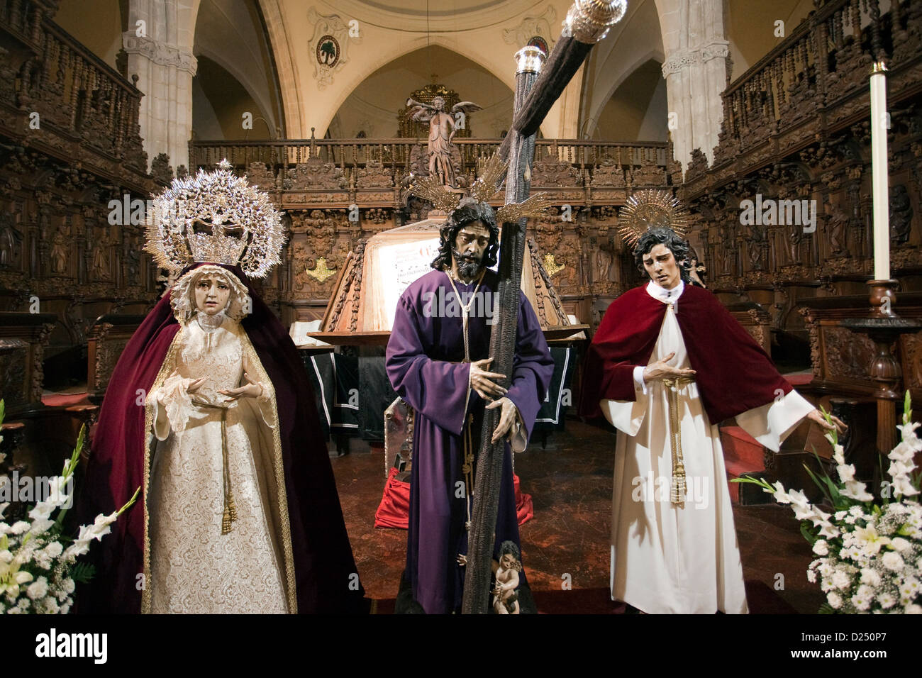 Ronda, Spain, the figures of Mary, Jesus and John in the Santa Maria la ...