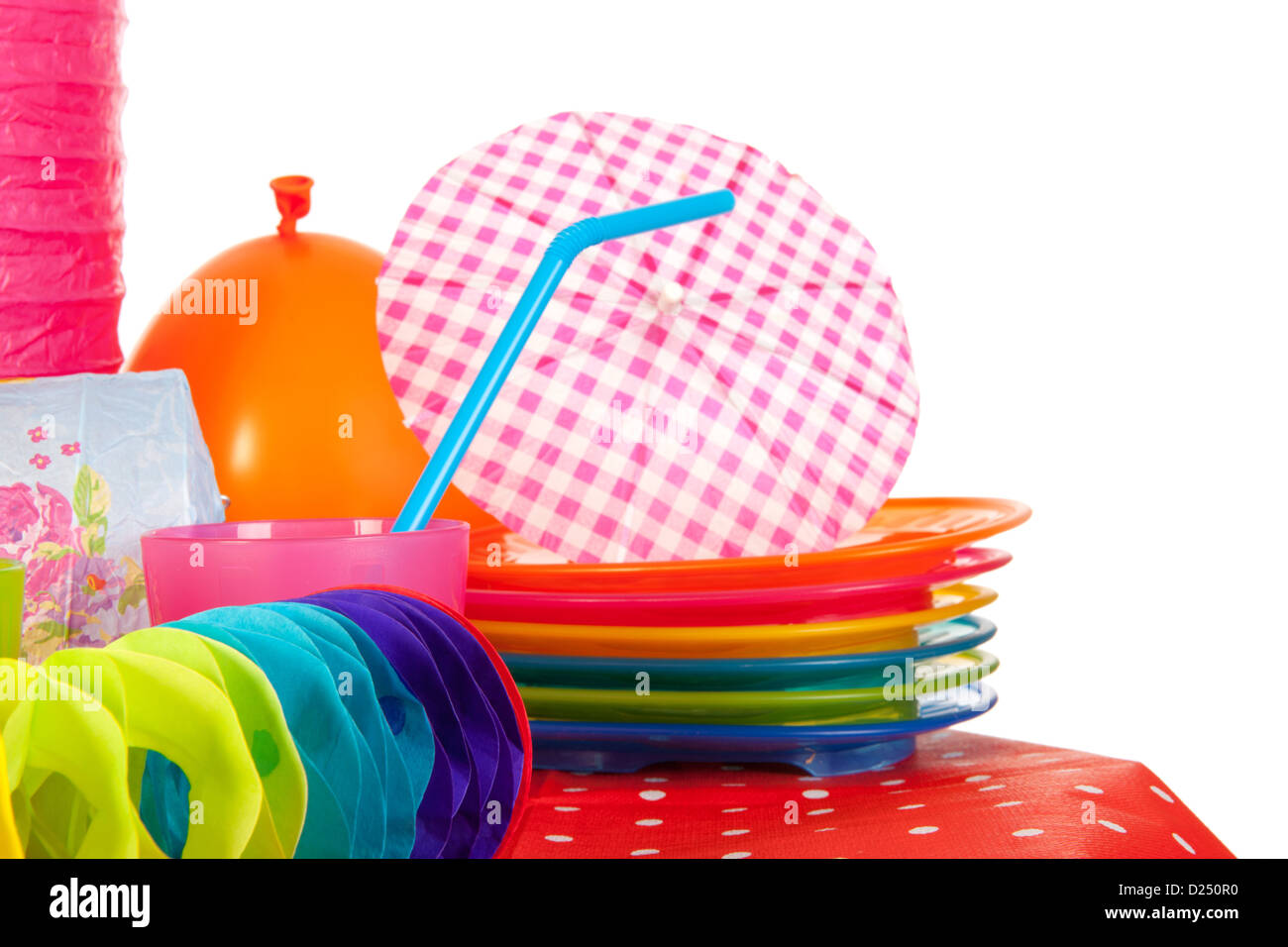 Party time with balloons garlands and plastic crockery Stock Photo - Alamy