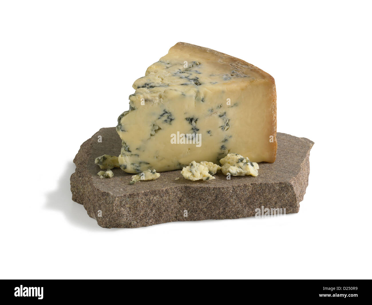 Blue cheese on a block of stone outlined on white Stock Photo - Alamy
