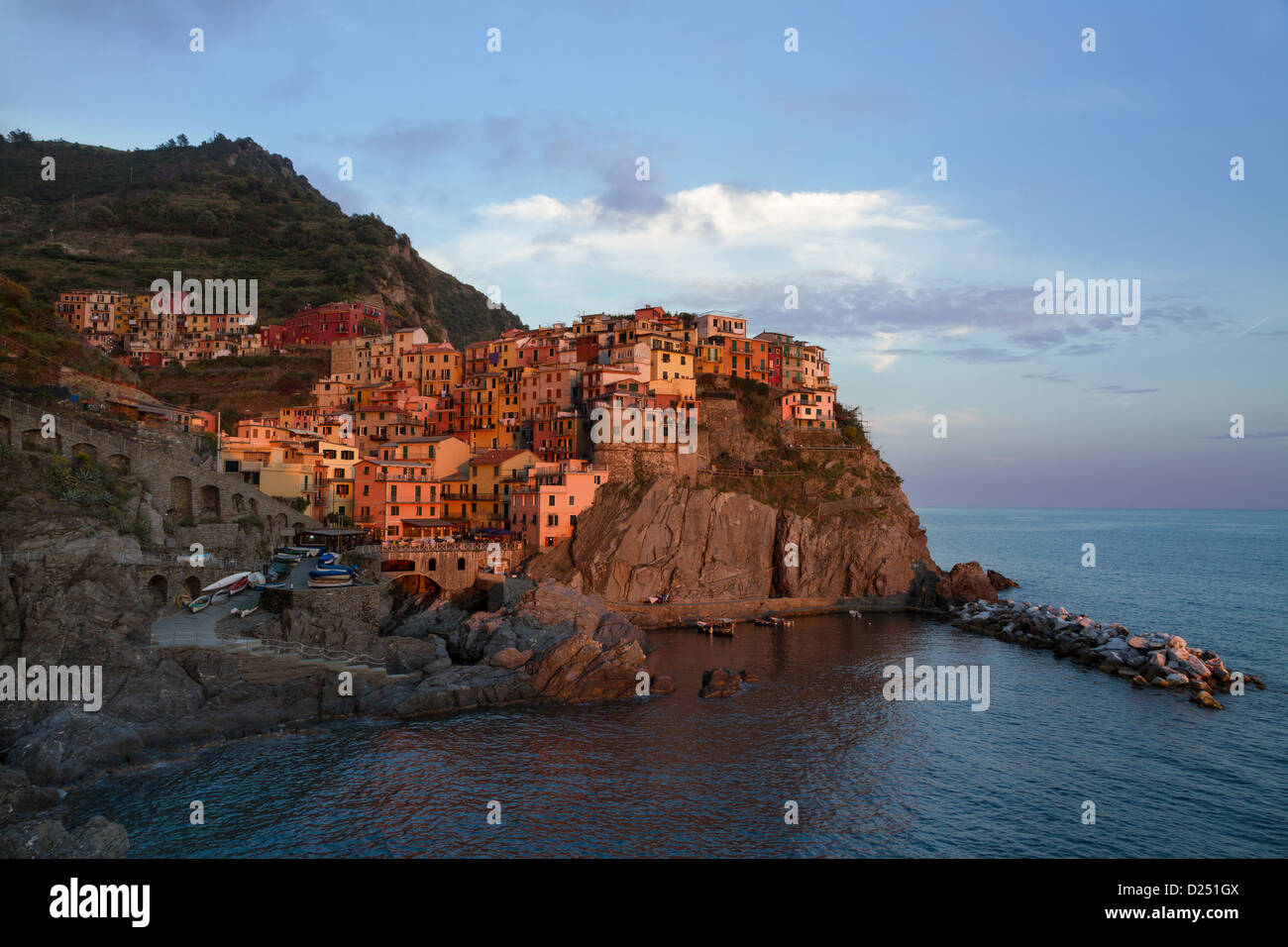 Village of Manarola at sunset, Cinque Terre, Italy Stock Photo - Alamy