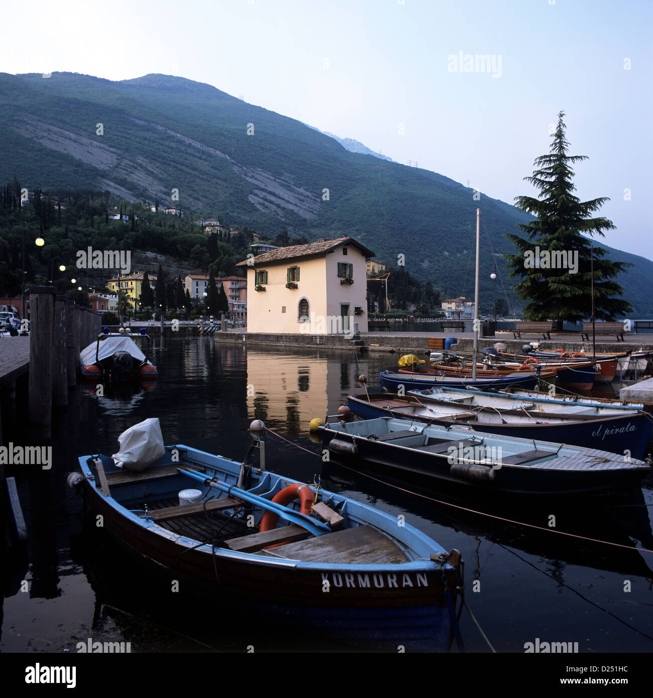 Torbole, Italy, the port of Torbole in the early morning Stock Photo ...
