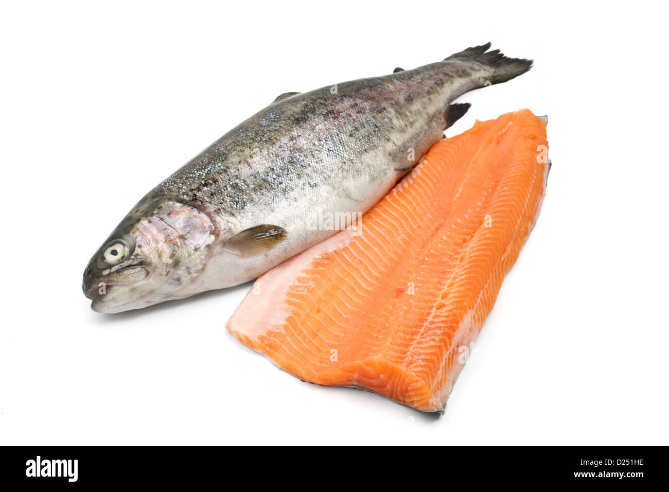 fresh trout and fillet over white background Stock Photo - Alamy