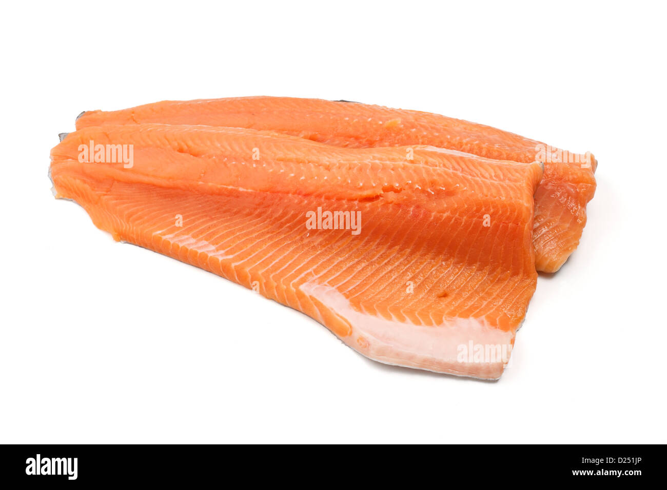 two salmon trout fillets isolated on white background Stock Photo - Alamy