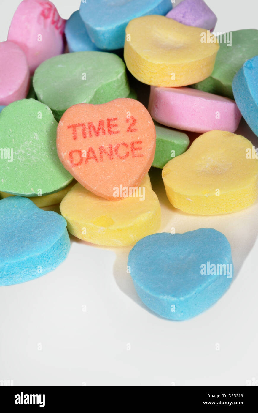 Valentine candy hearts with "Time 2 Dance" saying Stock Photo - Alamy