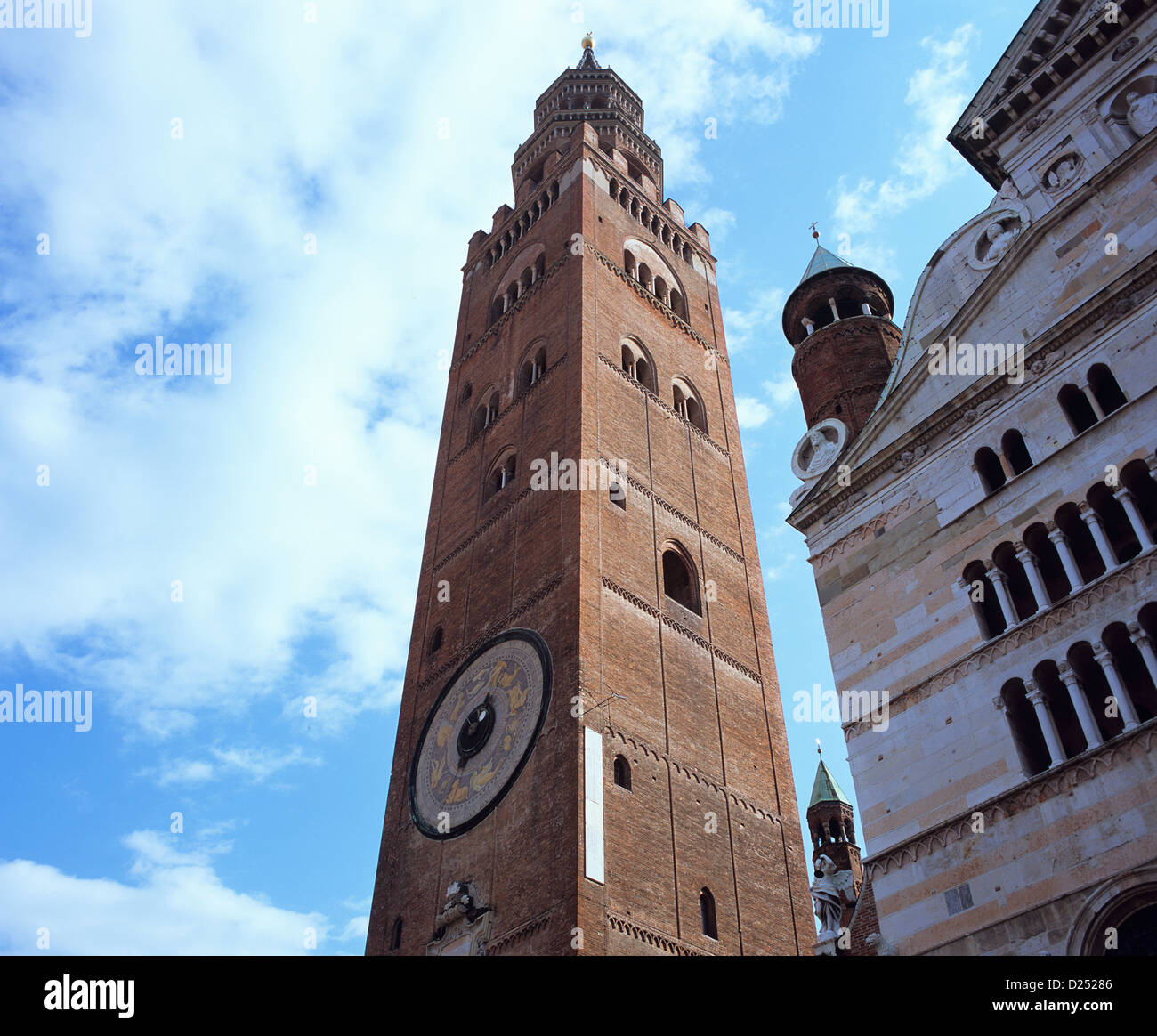 Cremona, Italy, bell tower of the cathedral called Torrazzo, in Piazza ...