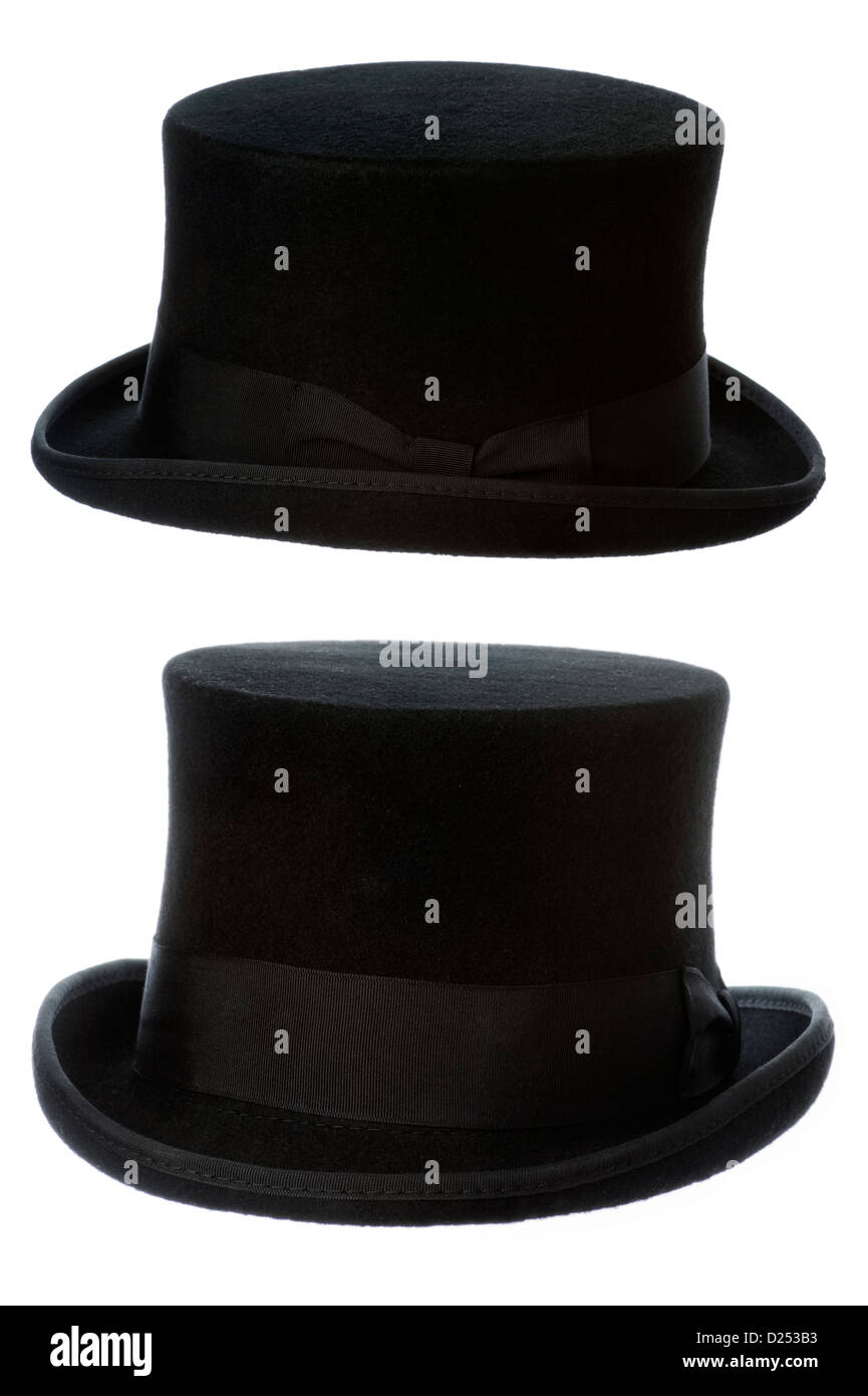 Top hat. Front and side view of a traditional felt top hat isolated on ...