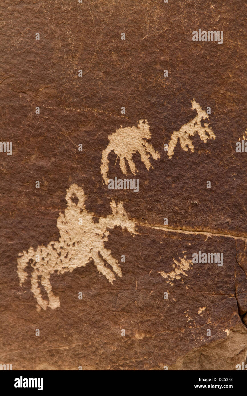 Ute Rock Art Native American petroglyphs in sandstone rock,showing ...