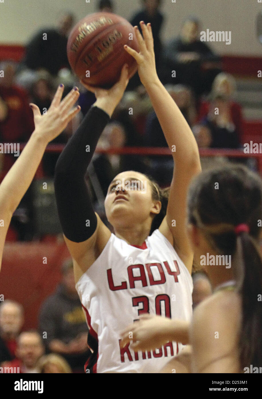 Jan. 12, 2013 - Davenport, Iowa, U.S. - Assumption's Megan Leabo shoots ...