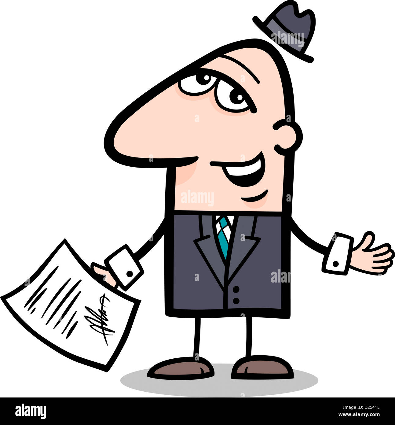 Cartoon Illustration of Man or Businessman with Signed Agreement or ...