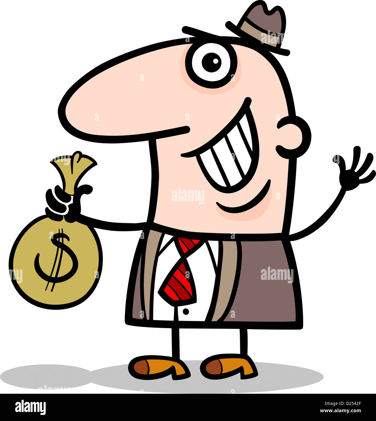 Cartoon Illustration of Happy Man or Businessman with Bag of Money in ...