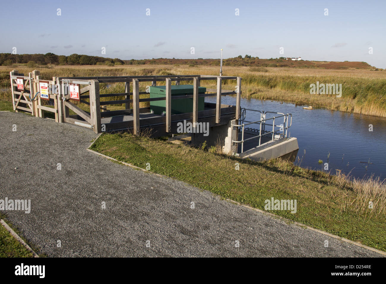 North wall water control sluice gates at RSPB Minsmere Suffolk, looking ...