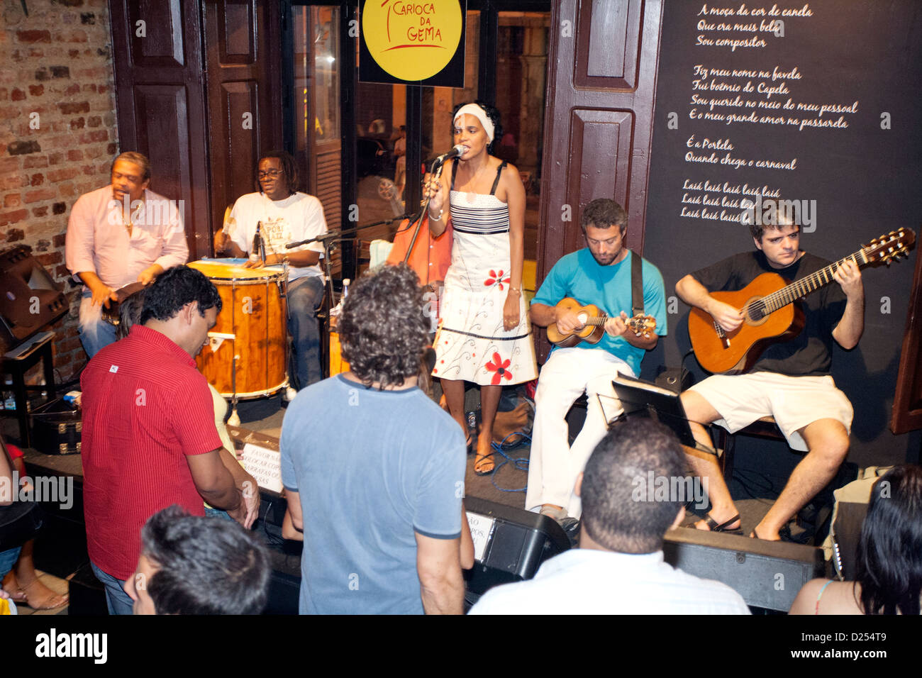 Live samba band playing in the Carioca da Gema samba club, Lapa, Rio de ...