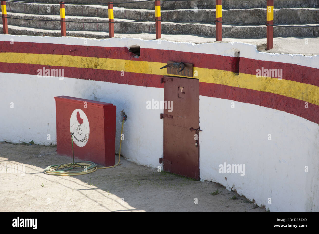 Bullfighting, 'Toriles' bull entrance gate into bullring, Plaza del ...